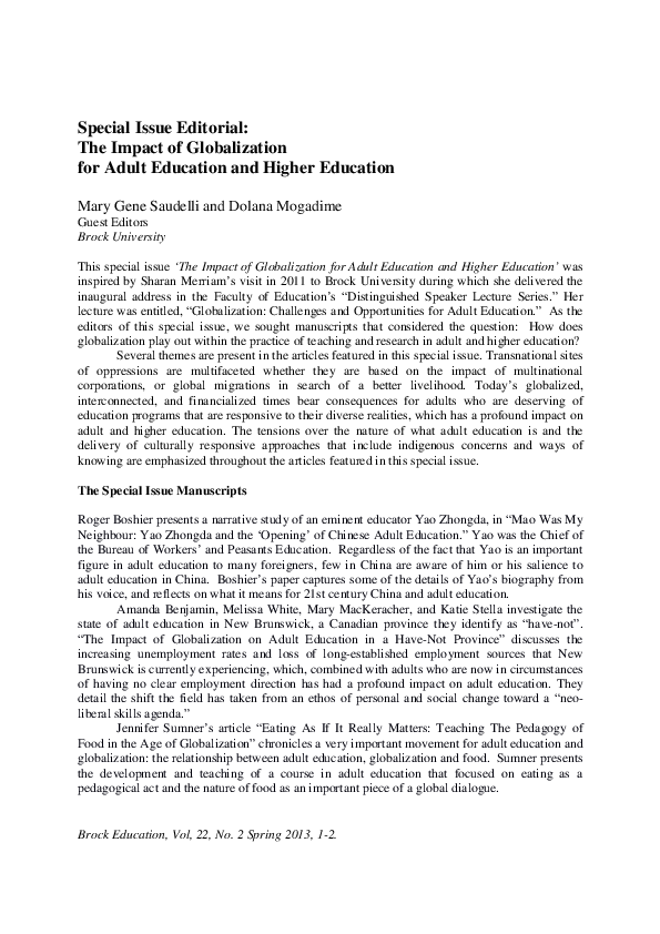 (PDF) Special Issue Editorial: The Impact of Globalization for Adult ...