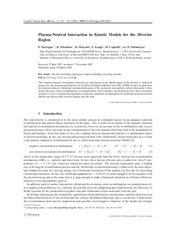 (PDF) Plasma-Neutral Interaction in Kinetic Models for the Divertor Region