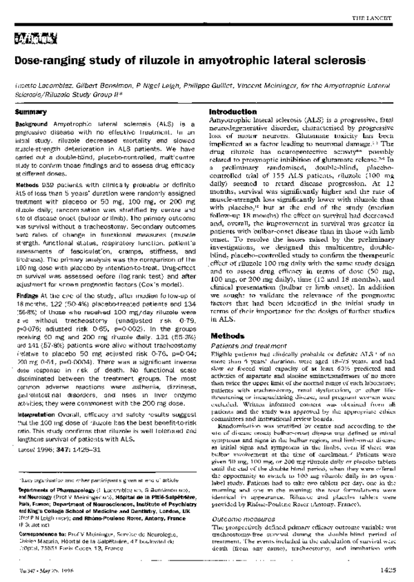 (PDF) Dose-ranging study of riluzole in amyotrophic lateral sclerosis