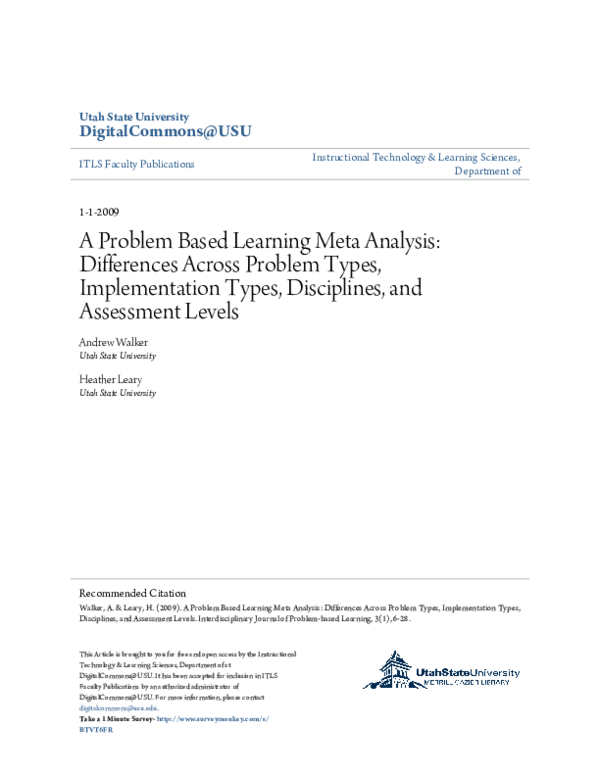 (PDF) A Problem Based Learning Meta Analysis: Differences Across Problem Types, Implementation ...