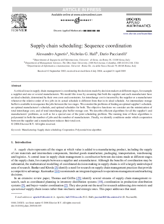 (PDF) Supply chain scheduling: Sequence coordination