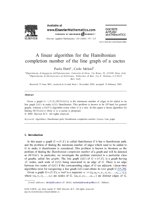 Pdf A Linear Algorithm For The Hamiltonian Completion Number Of The Line Graph Of A Tree