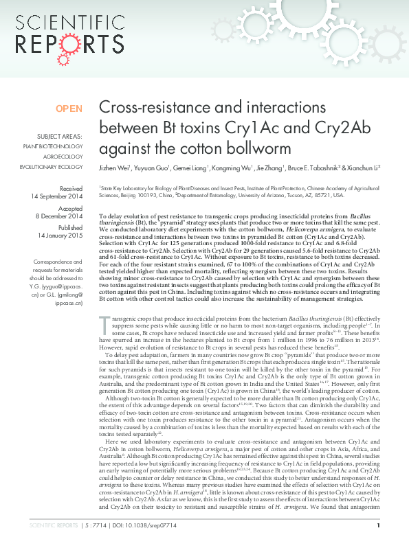(PDF) Cross-resistance and interactions between Bt toxins Cry1Ac and ...