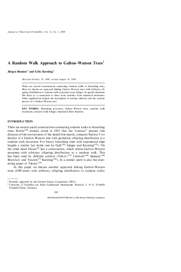 (PDF) A Random Walk Approach to Galton-Watson Trees