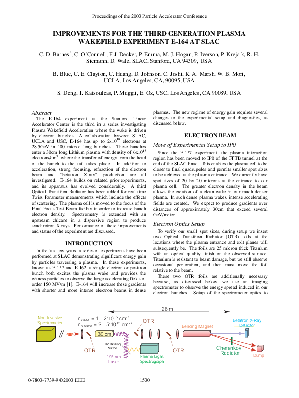 (PDF) Improvements for the third generation plasma wakefield experiment E-164 at SLAC