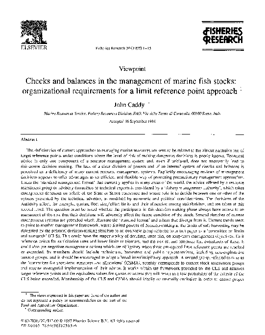 (PDF) Checks and balances in the management of marine fish stocks ...