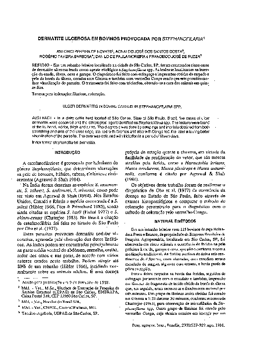 (PDF) Dermatite ulcerosa em bovinos provocada por Stephanofilaria