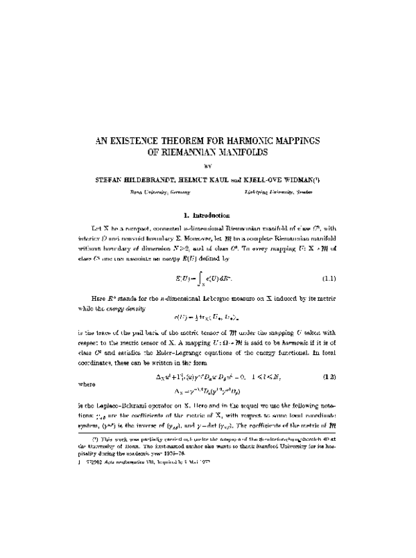 (PDF) An existence theorem for harmonic mappings of Riemannian manifolds