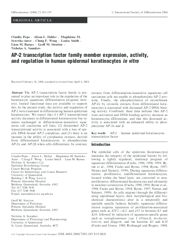 (PDF) AP2 transcription factor family member expression, activity, and ...