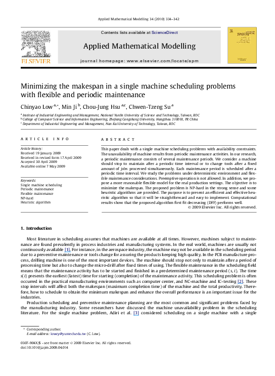 Pdf Minimizing The Makespan In A Single Machine Scheduling Problem With A Flexible Maintenance