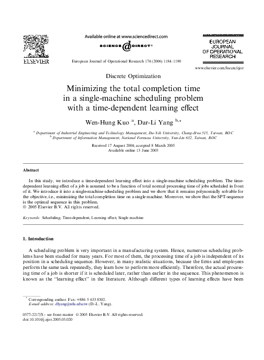 Pdf Minimizing The Total Completion Time In Single Machine Scheduling With Agingdeteriorating