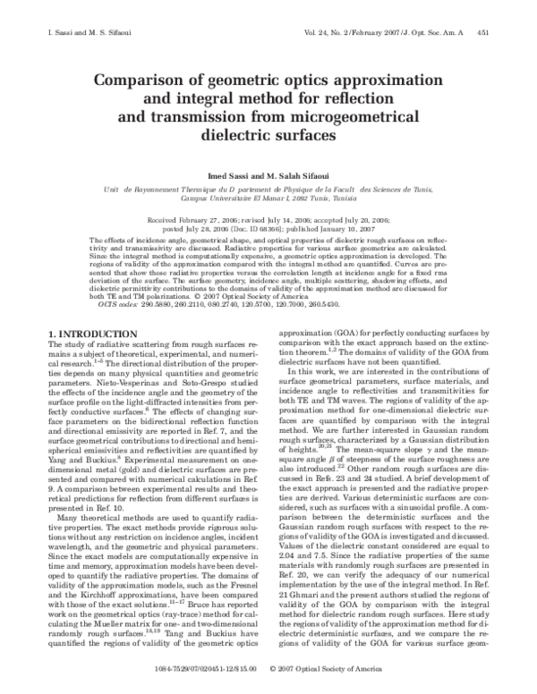 (PDF) Comparison of geometric optics approximation and integral method for reflection and ...