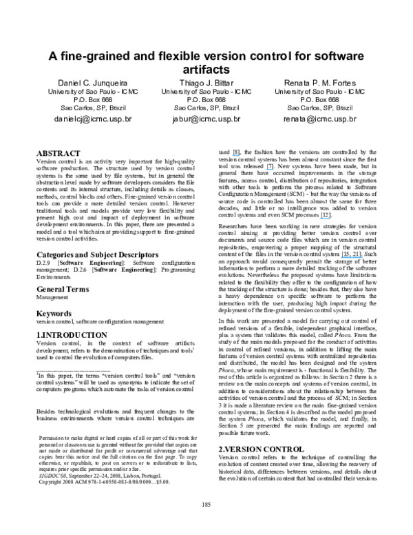 (PDF) A fine-grained and flexible version control for software artifacts, version control ...