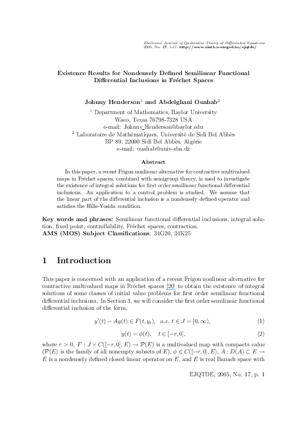 (PDF) Existence results for functional semilinear differential inclusions in Fr chet spaces