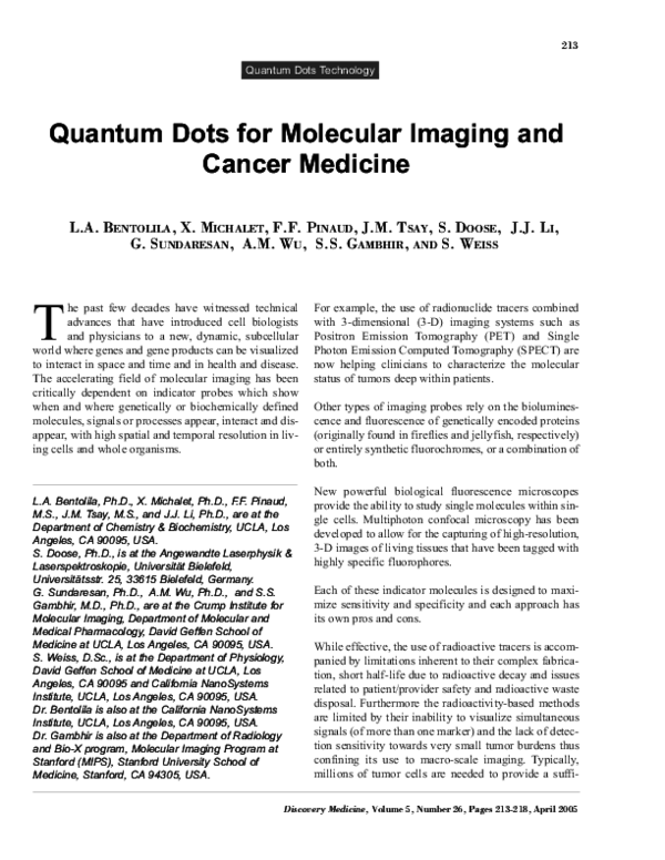 (PDF) Quantum dots for molecular imaging and cancer medicine