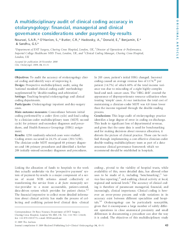 (PDF) A multidisciplinary audit of clinical coding accuracy in ...