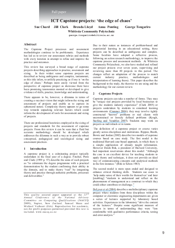 (PDF) ICT Capstone projects:'the edge of chaos
