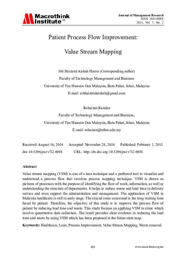 (PDF) Patient Process Flow Improvement: Value Stream Mapping | Rohaizan ...