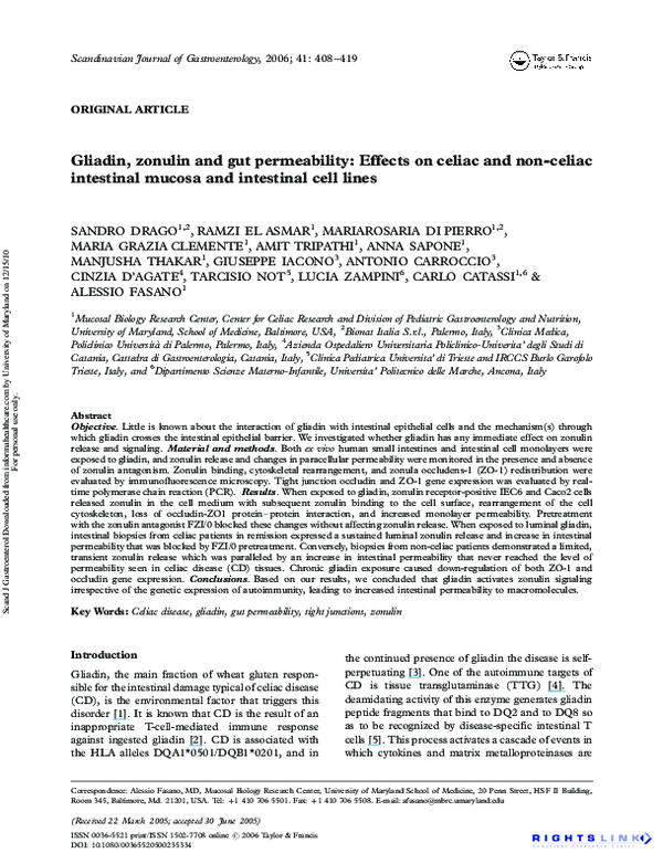 (PDF) Gliadin, zonulin and gut permeability: Effects on celiac and non ...