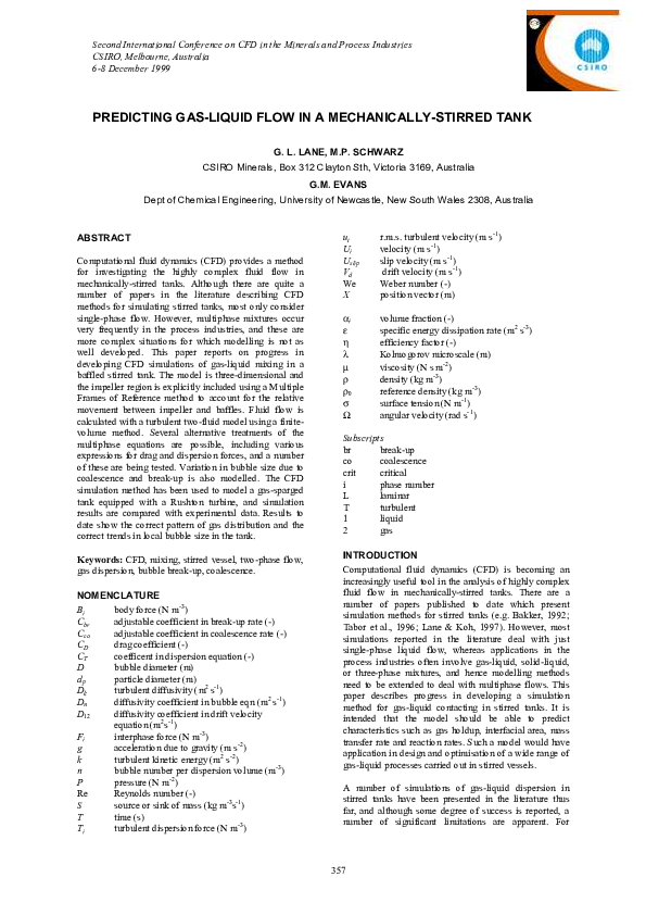 (PDF) Predicting gas–liquid flow in a mechanically stirred tank