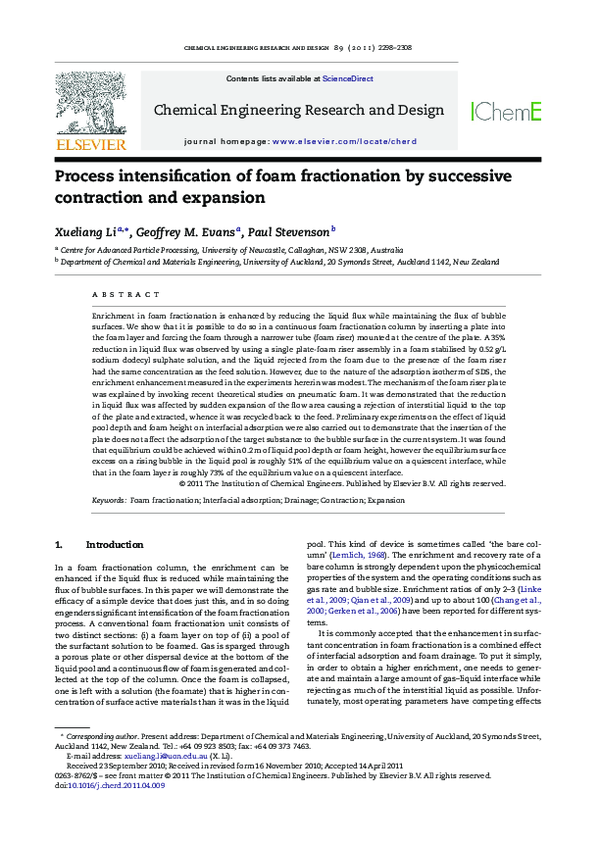 (PDF) Process intensification of foam fractionation by successive ...