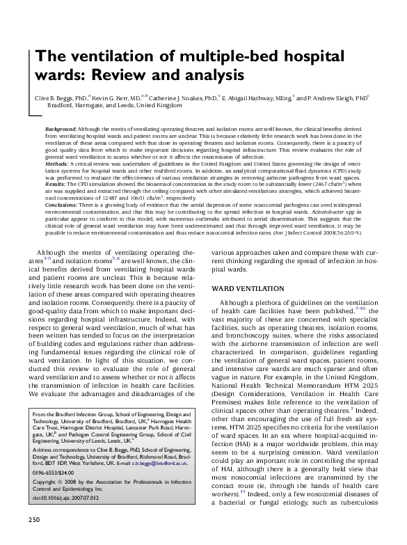 (PDF) The ventilation of multiple-bed hospital wards: Review and analysis