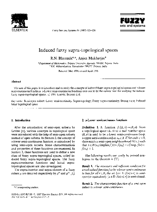 (PDF) Induced fuzzy supra-topological spaces