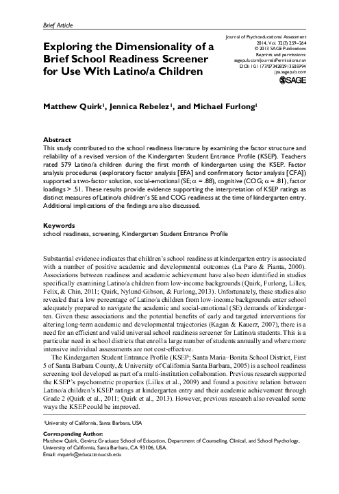 (PDF) Exploring the Dimensionality of a Brief School Readiness Screener for Use With Latino/a ...