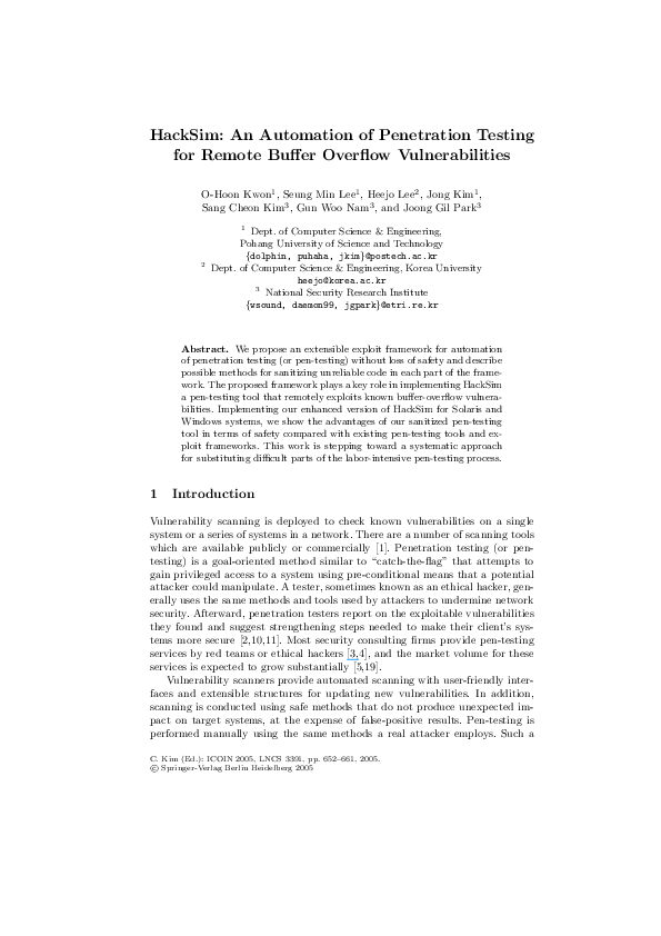 Pdf Hacksim An Automation Of Penetration Testing For Remote Buffer Overflow Vulnerabilities