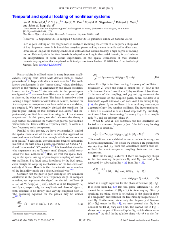 (PDF) Temporal and spatial locking of nonlinear systems