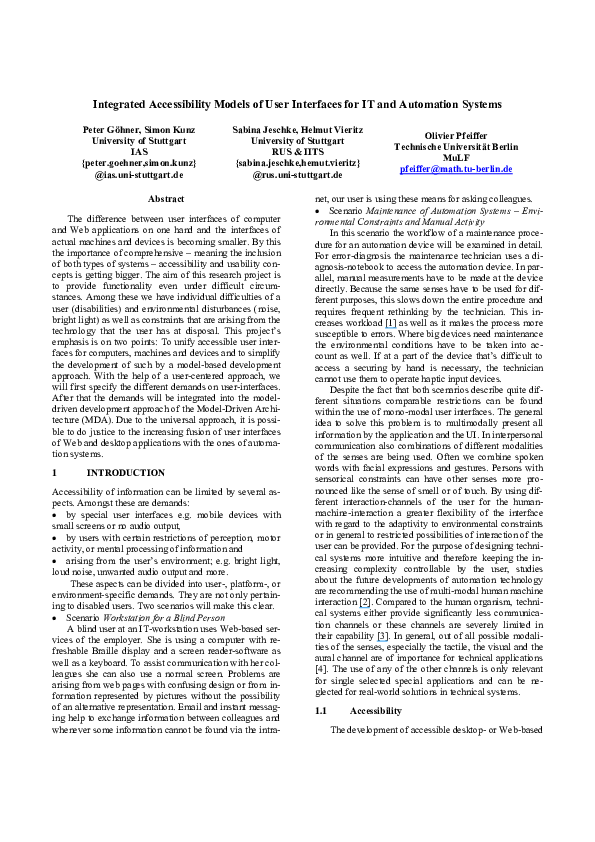 Pdf Integrated Accessibility Models Of User Interfaces For It And Automation Systems