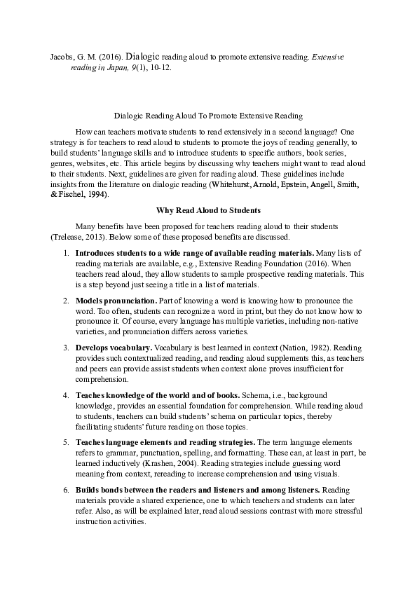 (DOC) Dialogic Reading Aloud to Promote Extensive Reading