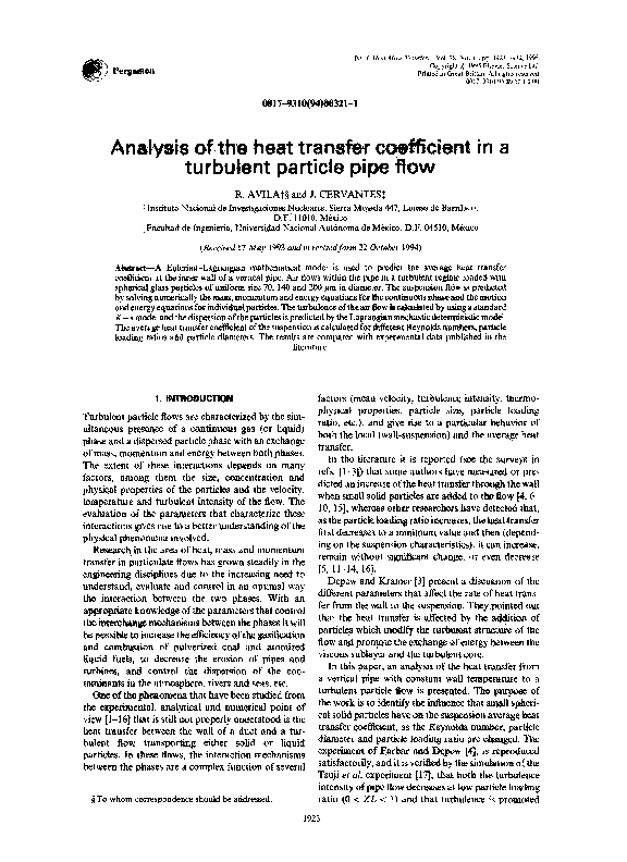 (PDF) Analysis of the heat transfer coefficient in a turbulent particle ...