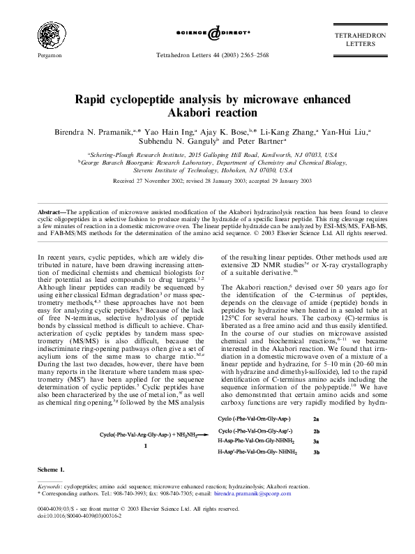 (PDF) Rapid cyclopeptide analysis by microwave enhanced Akabori reaction