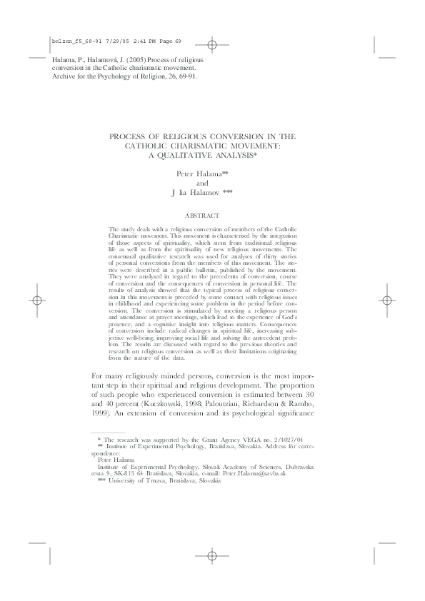 (PDF) Process of religious conversion in the Catholic Charismatic ...