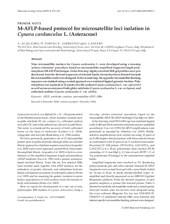 (PDF) M-AFLP-based protocol for microsatellite loci isolation in Cynara ...