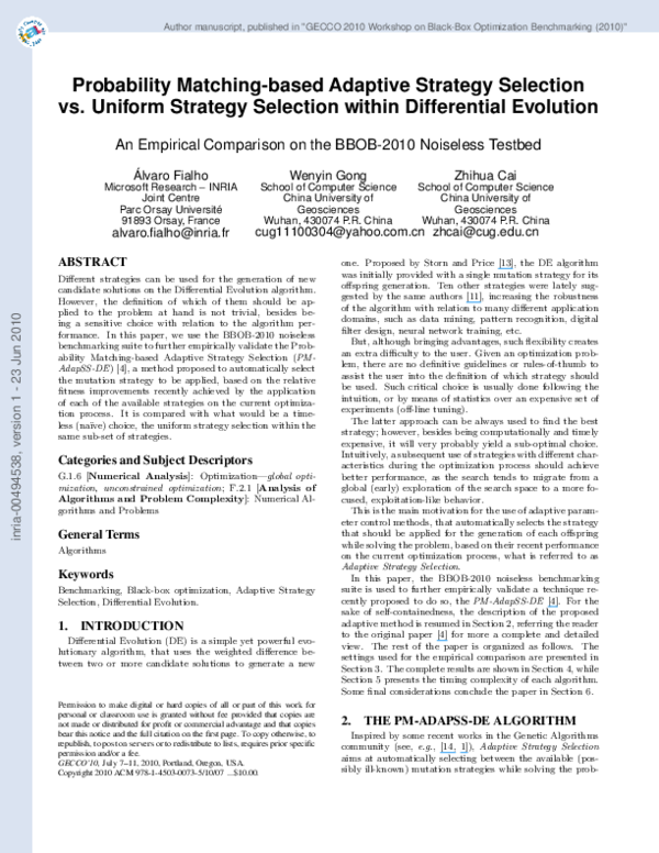 (PDF) Probability matching-based adaptive strategy selection vs. uniform strategy selection ...