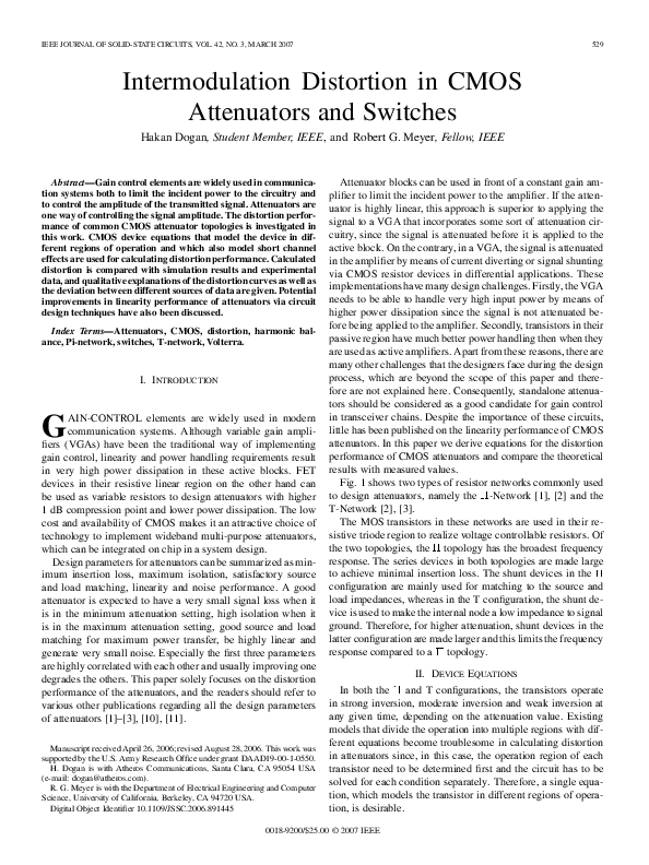 Pdf Intermodulation Distortion In Cmos Attenuators And Switches