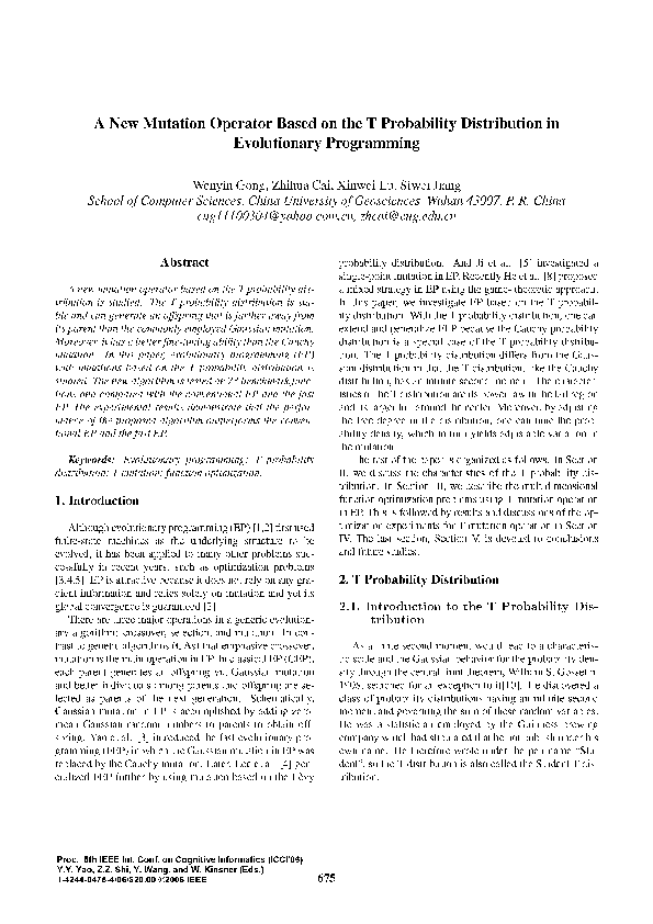 (PDF) A New Mutation Operator Based on the T Probability Distribution in Evolutionary Programming