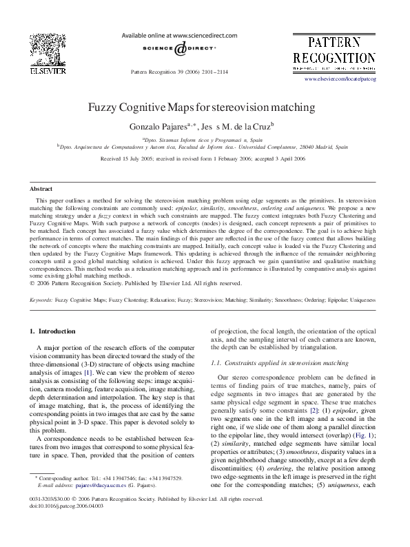 (PDF) Fuzzy Cognitive Maps for stereovision matching