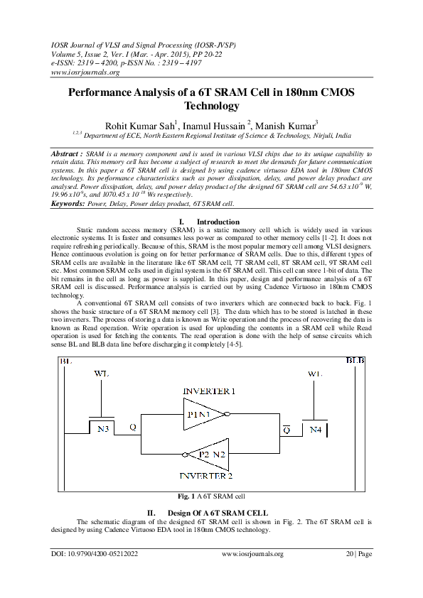 (PDF) Performance Analysis of a 6T SRAM Cell in 180nm CMOS Technology