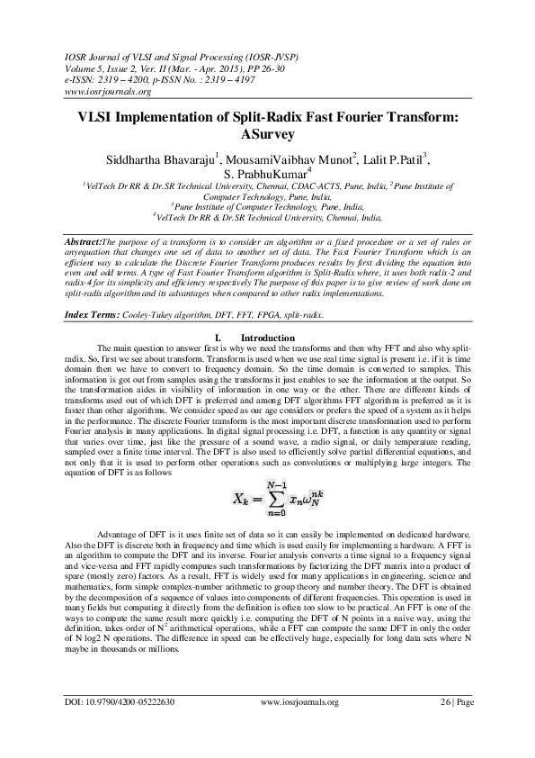 Pdf Vlsi Implementation Of Split Radix Fast Fourier Transform Asurvey