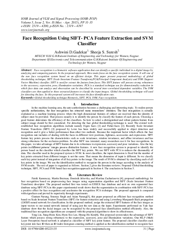 (PDF) Face Recognition Using SIFT-PCA Feature Extraction and SVM Classifier