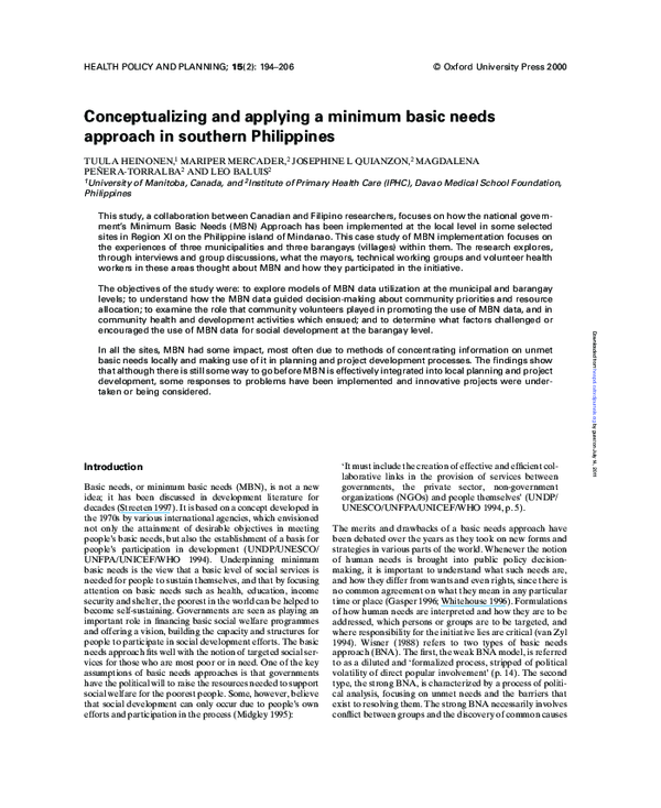 (PDF) Conceptualizing and applying a minimum basic needs approach in ...