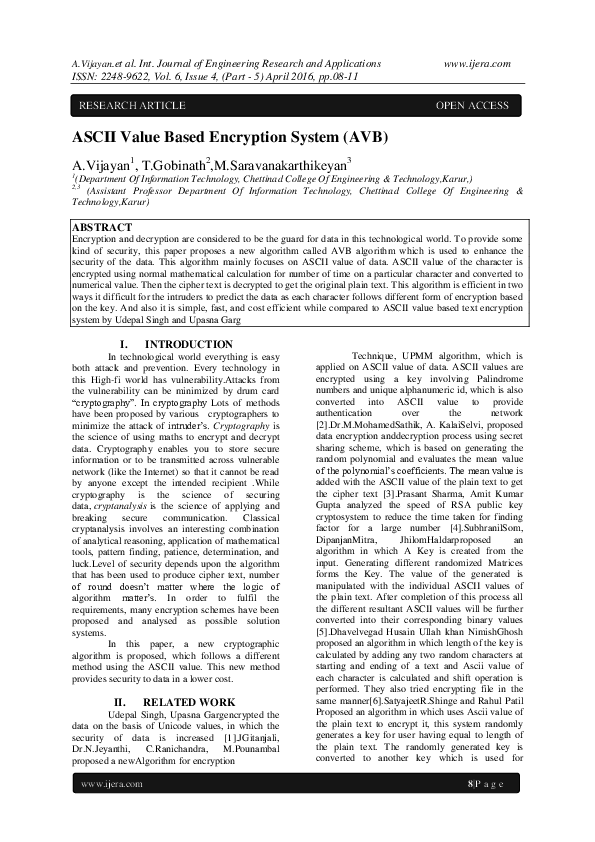 Pdf Ascii Value Based Encryption System Avb Ijera Journal