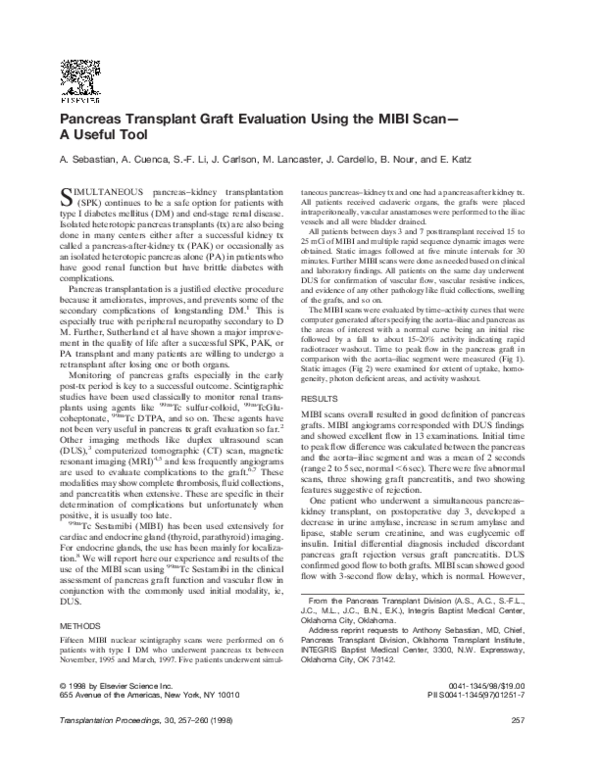 (PDF) Pancreas transplant graft evaluation using the MIBI scan - A ...