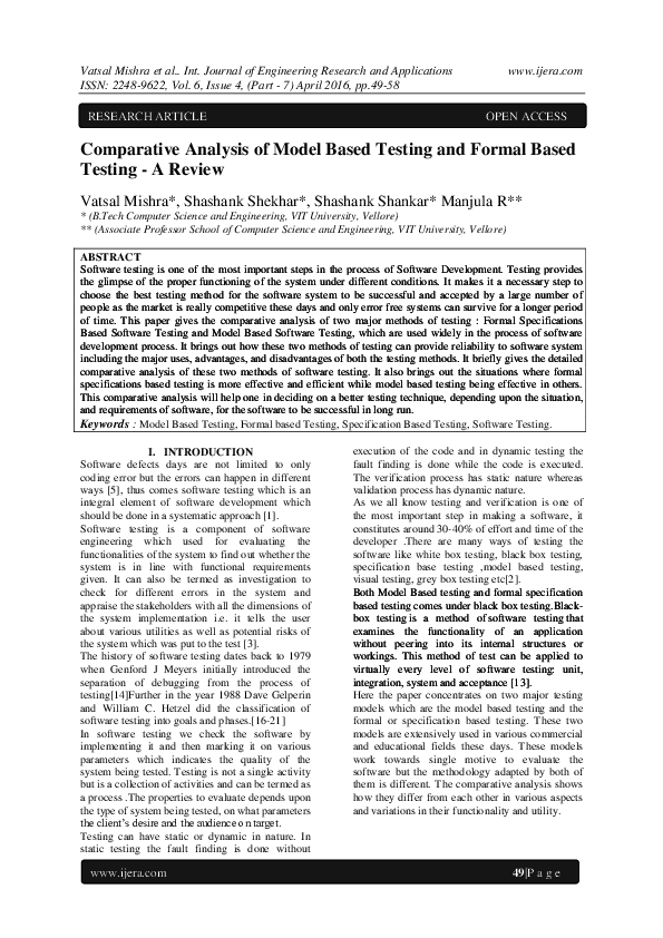 Pdf Comparative Analysis Of Model Based Testing And Formal Based