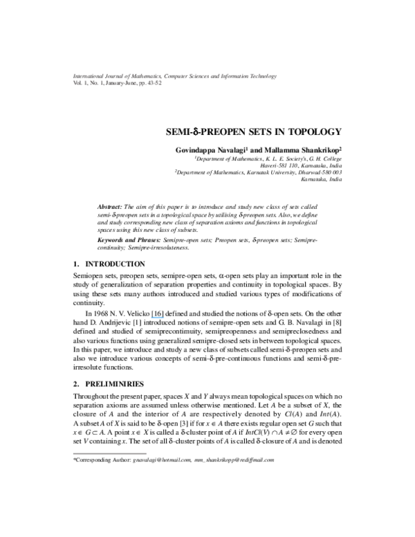 (PDF) Semi-Δ-Preopen Sets in Topology
