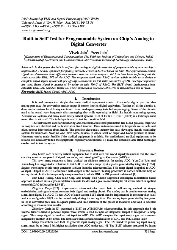 Pdf Bist For Psoc Adc Time Based Error Detection 
