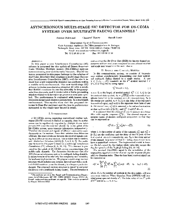 (PDF) Asynchronous multi-stage SIC detector for DS-CDMA systems over multipath fading channels